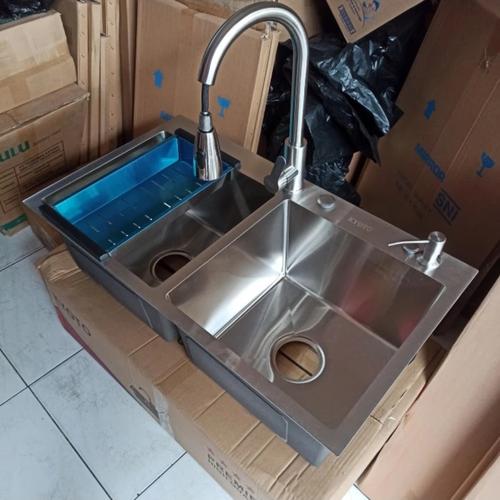 Jual PROMO BAK CUCI PIRING INOBE 8245 STAINLESS LENGKAP+KRAN SINK TARIK ...
