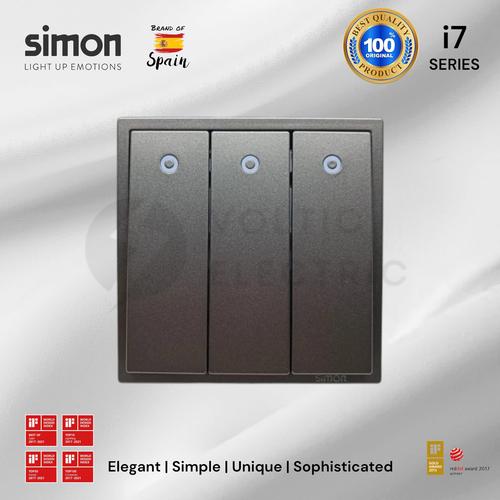 Jual Saklar Triple With LED Simon i7 Grey Simon Saklar 3 Gang With ...