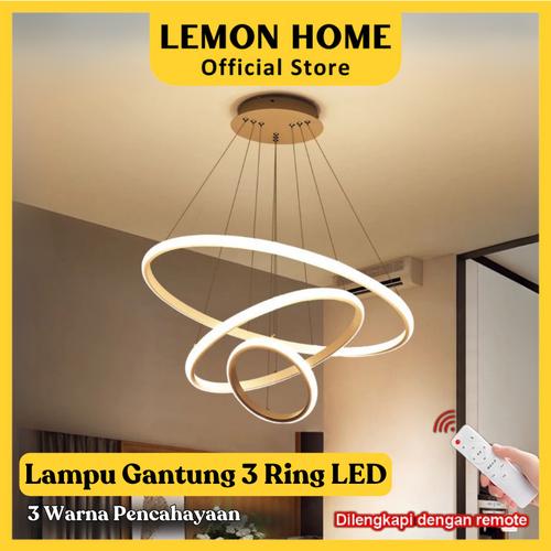 Jual Lampu Gantung Minimalis LED 3 Ring Modern Ruang Tamu - Hitam - Remote - Jakarta Selatan ...