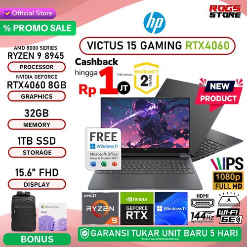 Promo LAPTOP HP VICTUS 15 RYZEN 9 8945HS RTX4060 32GB 1TB W11+OHS+O365 ...