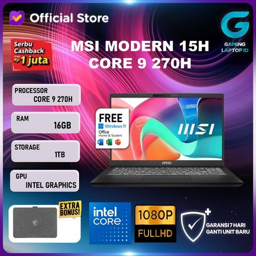 Promo MSI MODERN 15H CORE 9 270H 16GB 1TB W11+OHS 15.6" FHD IPS BLIT ...