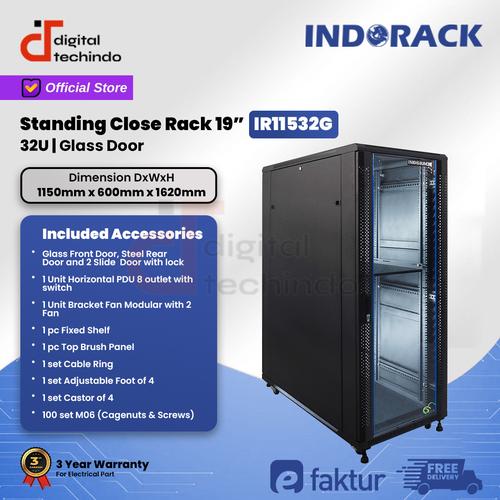 Promo IR11532G Close Rack 32U INDORACK Depth 1150mm Glass Door Rak ...