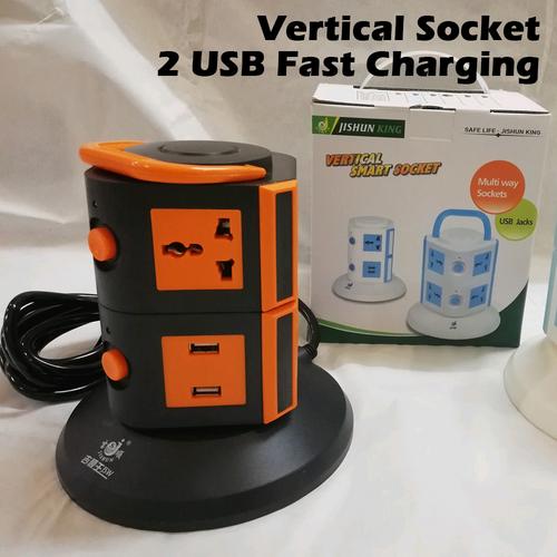 Jual Colokan Listrik Vertical Socket 2Tingkat + 2 USB - Fast Charging ...