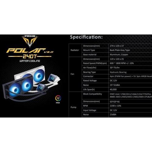 Jual PRIME POLAR 240T V2.0 ARGB Liquid Cooler with Rainbow Effect Pump ...