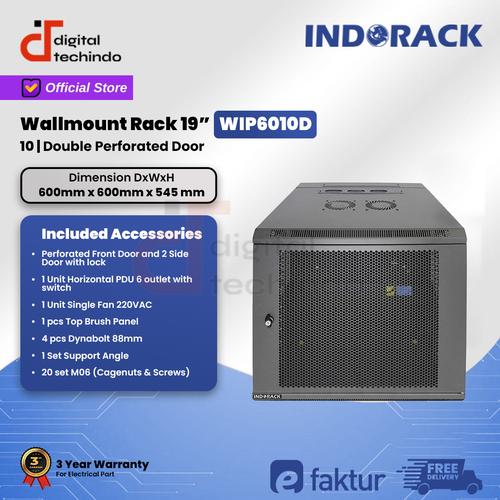 Promo WIP6010D Wallmount Rack 10U INDORACK Depth 600mm Double Door Rak ...