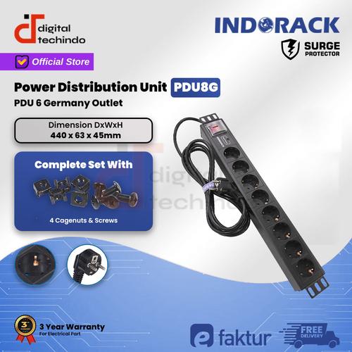 Promo INDORACK Power Distribution Unit 8 Outlet Germany Colokan 8 Slot ...