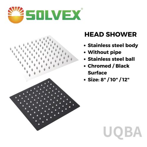 Jual SOLVEX Head Shower Stainless Steel Kepala Wall Shower Kotak 8 10 12 INCH Hitam Chrome ...