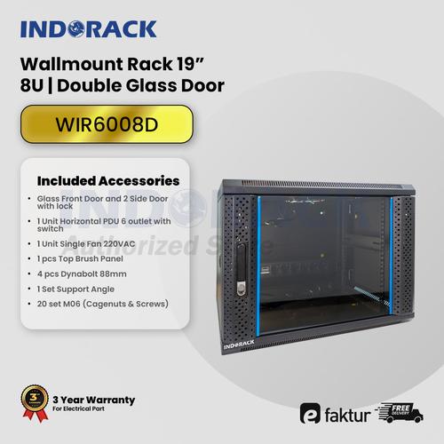 Promo Indorack WIR6008D Wallmount Rack 8U Depth 600mm Double Glass Door ...