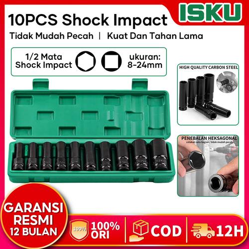 Jual ISKU Panjang Impact Socket Set 10Pcs Mata Impact Socket 1/2 10-24mm - 10pcs(CR-MO ...