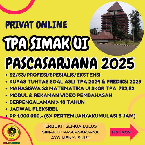 Promo Les Privat TPA Simak UI Pascasarjana 2025 (Ganie Privat) - Kab ...