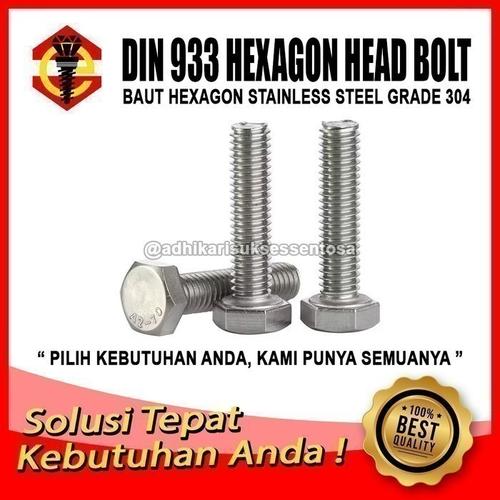 Jual SS 304 / Baut M10x50 / Hex Bolt Stainless M10 Pitch 1,5 Kunci 17 ...