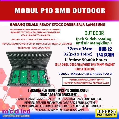 Jual PANEL MODUL LED P10 SMD MERAH HIJAU PUTIH BIRU KUNING SEMI ...