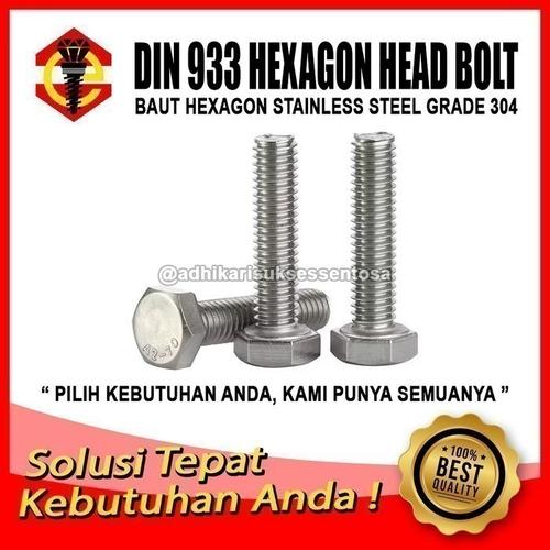 Jual SS 304 / Baut M8x70 / Hex Bolt Stainless M8 Pitch 1,25 Kunci 13 ...
