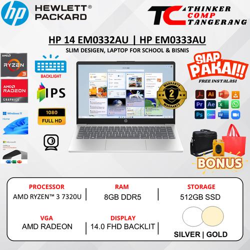 Jual Laptop HP 14 EM0332AU/EM0333AU RYZEN 3 7320 8GB 512SSD W11+OHS 14 ...