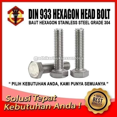 Jual SS 304 / Baut M20x70 / Hex Bolt Stainless M20 Pitch 2,5 Kunci 30 ...