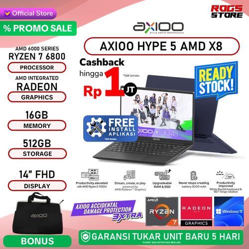 Promo LAPTOP AXIOO HYPE 7 AMD X8 RYZEN 7 6800H 16GB 512GB SSD W11 14.0 ...
