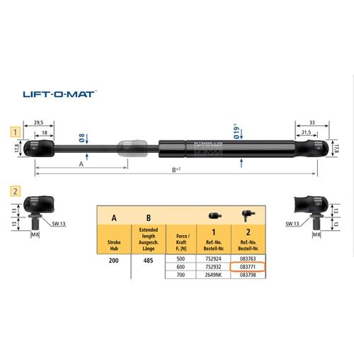 Jual STABILUS LIFT-O-MAT 083771 0600 NEWTON, EXTENDED LENGTH 485MM ...