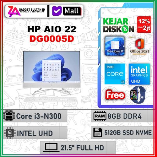 Promo All In One PC HP AIO 22 DG0005D I3 N300 RAM 8GB 512GB SSD Windows ...