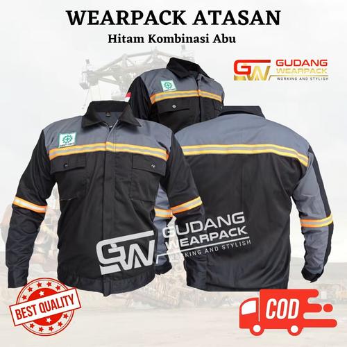 Promo wearpak safety ATASAN lengan panjang warna HITAM KOMBINASI ABU ...