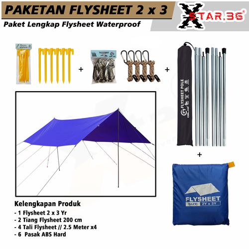 Promo paketan lengkap flysheet tenda camp waterproof 2x3 yard flysheet + tiang + tali guyline ...