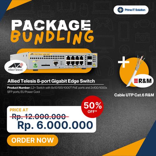 Jual (Bundle Switch AT-x230-10GP-50 + Kabel UTP Cat) Allied Telesis L3 Switch with 8 x 10/100 ...