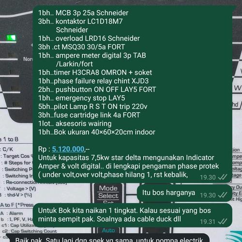 Jual panel star delta 7,5kw 3phase - manual sistem - pengaman phase ...