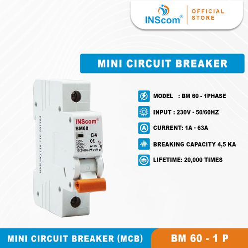 Jual MCB BM60 INSCOM 1P 1A - 63A / MINI CIRCUIT BREAKER 1 PHASE INSCOM ...