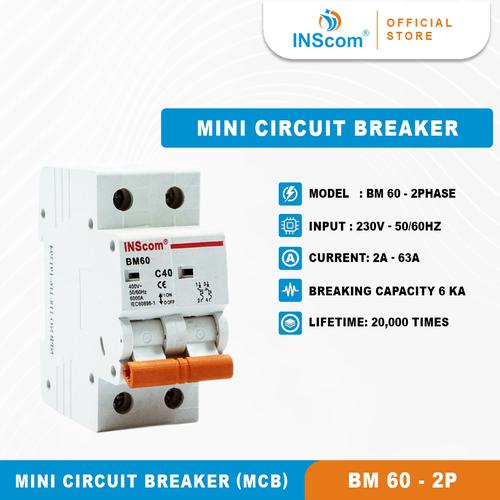 Jual MCB BM60 INSCOM 2P 2A - 63A / MINI CIRCUIT BREAKER 2 PHASE INSCOM - 2A - Kota Surabaya ...