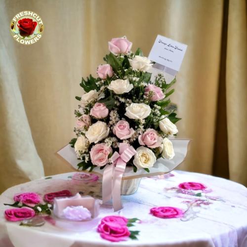 Promo Rangkaian bunga meja fresh bunga asli bunga mawar putih fresh ...