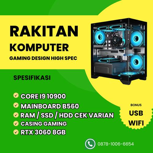 Jual PC Komputer CPU Rakitan Gaming Design Core i9 10900 VGA GPU RTX 3060 8GB Siap Pakai (Ram ...