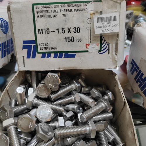 Jual baut stainless m10x30 1.5 fulldrat pakai kunci 17 / baut stainless ...