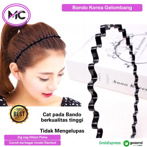 Jual Bando Korea Style Bandana Model Besi Gelombang Zigzag Hitam Polos ...
