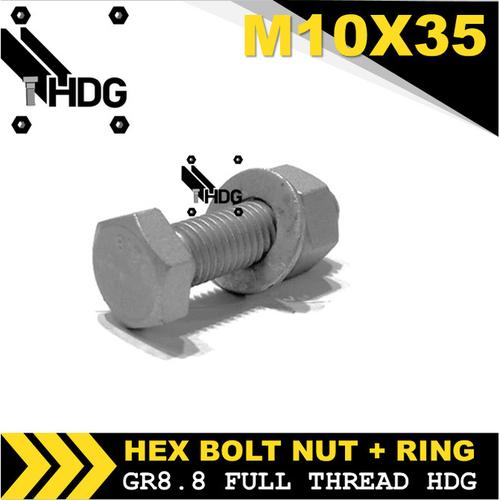 Jual HEX BOLT NUT + 2 RING PLAT FULL THREAD GRADE 8.8 HOTDIP (HDG) M10 ...