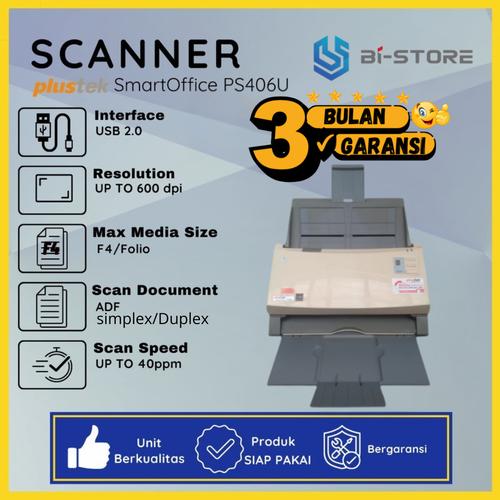 Jual Scanner F4 Plustek Smart Office PS406U Kecepatan Scan Hingga 40 ...