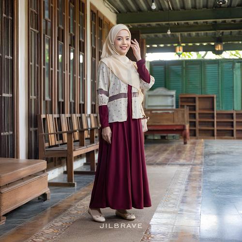 Jual JILBRAVE Keira Dress Gamis Lebaran Wanita Feminine Set Outer ...