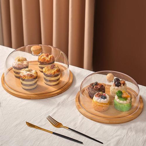 Jual Tempat Kue Cake Stand Bamboo Cake Plate with Cover Cupcake Dessert ...