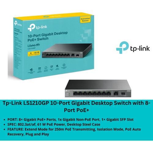 Jual Tplink LS1210GP 10-Port Gigabit Desktop Switch with 8-Port PoE+ ...