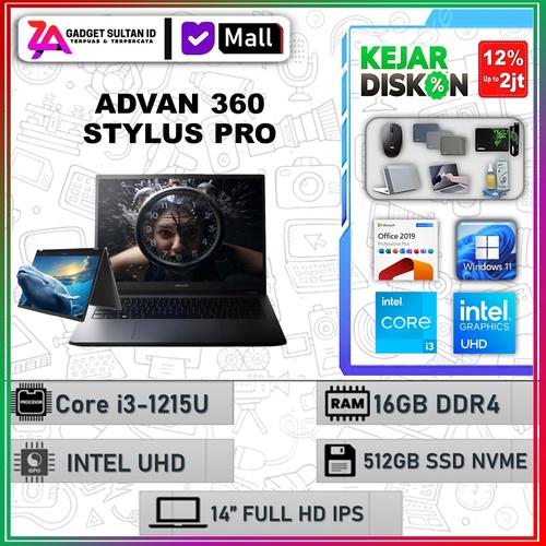 Promo ADVAN 360 Stylus Pro 2in1 TOUCH Intel i3 1215 16GB 512GB Windows ...