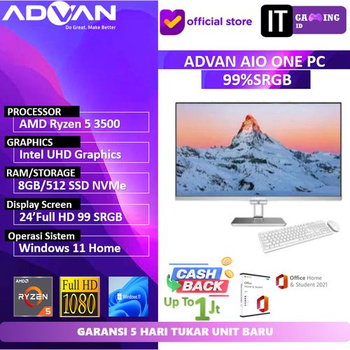 Promo Advan AIO ONE PC Ryzen 5 3500 8GB 512GB SSD Windows 11 24'Full HD ...