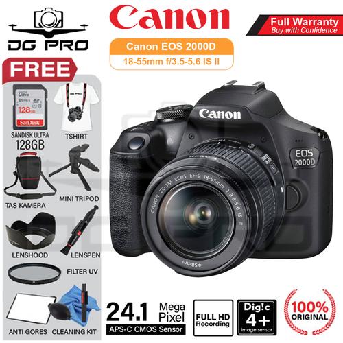 Jual CANON EOS 2000D KIT 18-55MM IS II KAMERA DSLR 24.1MP PAKET BONUS 32GB - 2000D BODY, PAKET ...