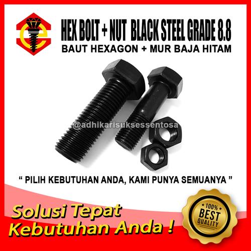 Jual Grade 8.8 / Mur Baut Baja M10x20 / Hex Bolt + Nut Pitch 1,5 Kunci ...