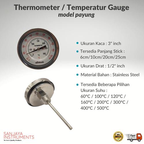 Jual Temperature Gauge Wiebrock 3" inch / Thermometer Payung 60 - 300 ...