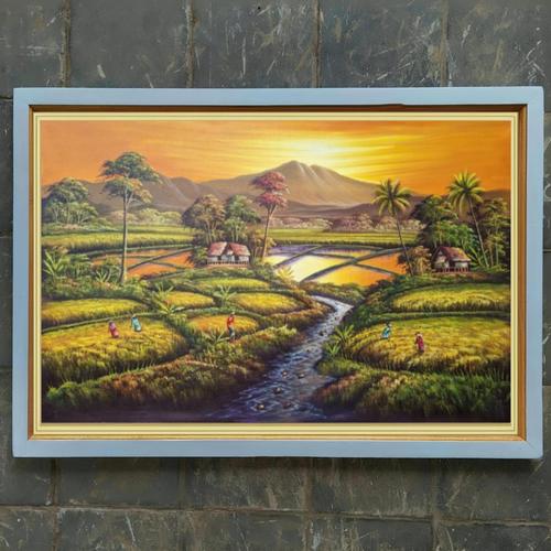 Jual hiasan dinding lukisan cetak pemandangan panen raya + bingkai uk ...