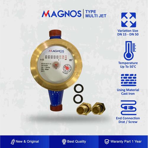 Jual Magnos Water Meter MGS-MJT-25 1 Inch DN25 Cast Iron Drat Screw 3.5 ...