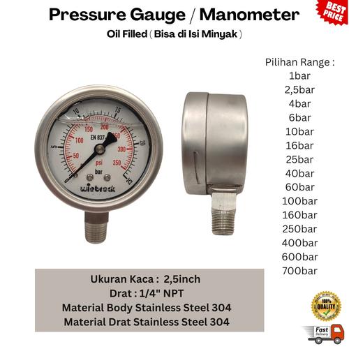 Jual Pressure Gauge Wiebrock 2,5" Inch Stainless Steel Drat 1/4 ...