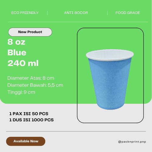 Jual Paper Hot Cup Gelas Kertas 8 oz 240 ml Biru isi 50 pcs - Kab ...