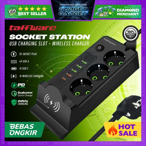 Jual Taffware Stop Kontak USB Power Strip USB Type C EU Plug Wireless Charging 2500W Socket ...