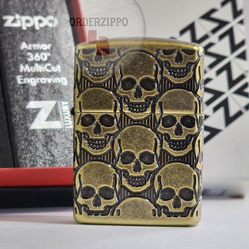 Jual Zippo Original Armor 360 Skulls Design Antique Brass 4 sisi 46302 ...