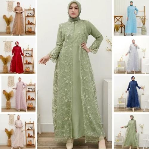 Jual SK Lebaran gamis hena pesta brukat tile mix satin premium dress ...