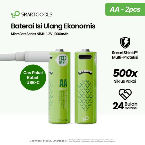 Promo Baterai Cas Isi Ulang 2pcs Smartoools MicroBatt AA 1.2V Micro USB ...